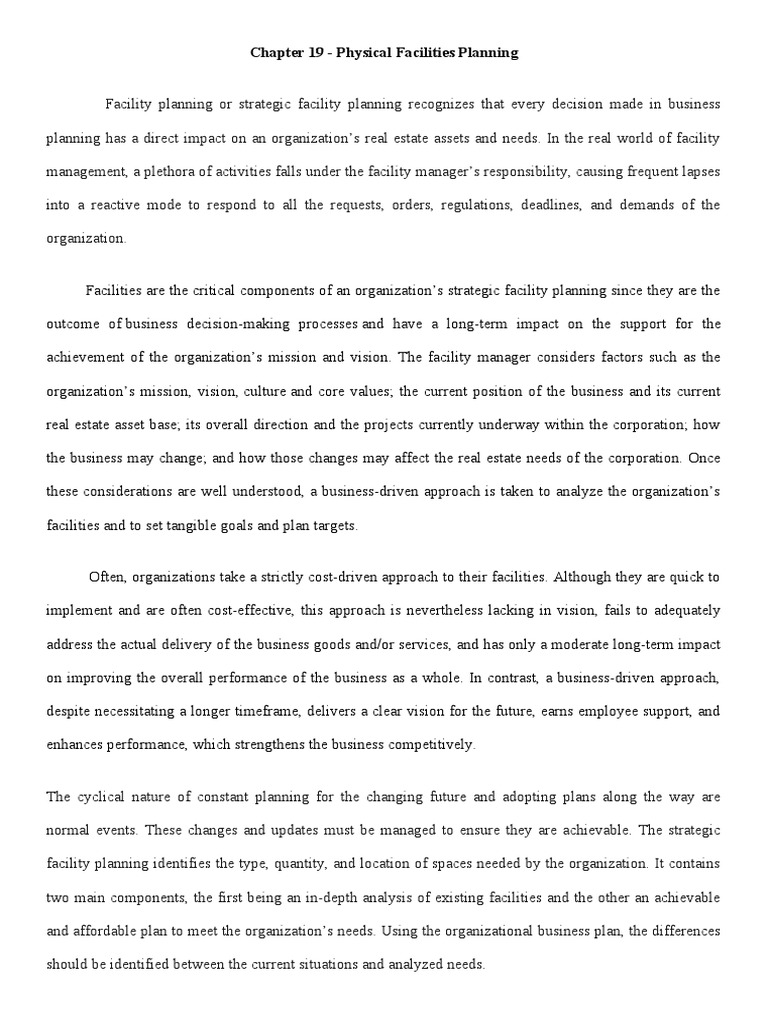 Chapter 19 - Physical Facilities Planning | Download Free PDF | Goal ...