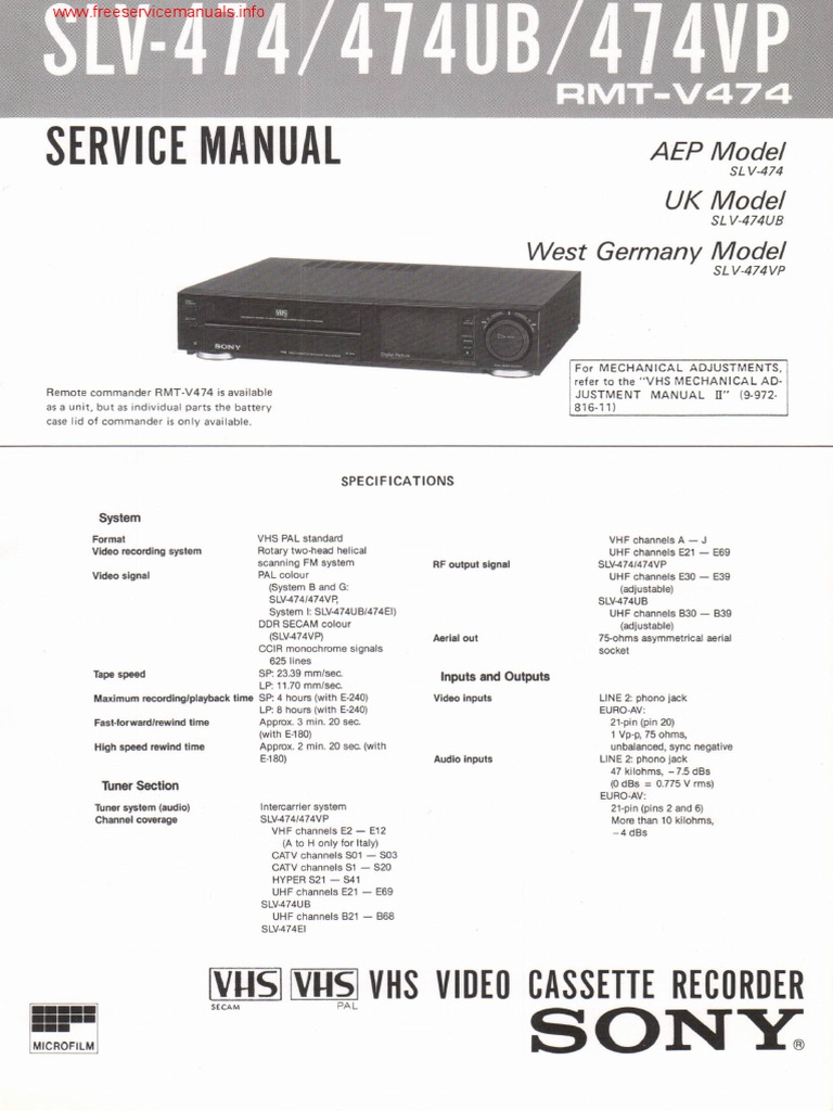 Sony slv-474 Slv-474ub slv-474vp VCR | PDF