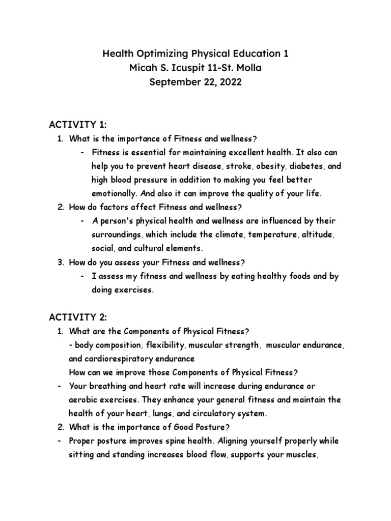 Health Optimizing Physical Education 1 | PDF