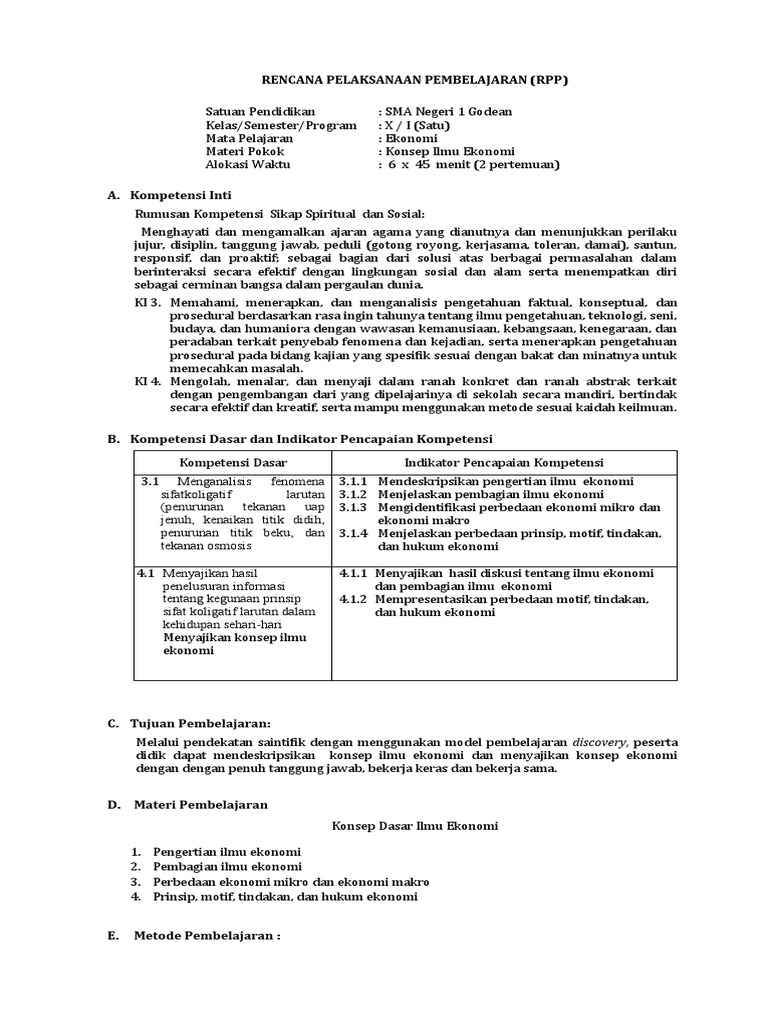 Contoh RPP Ekonomi | PDF | Karier & Perkembangan