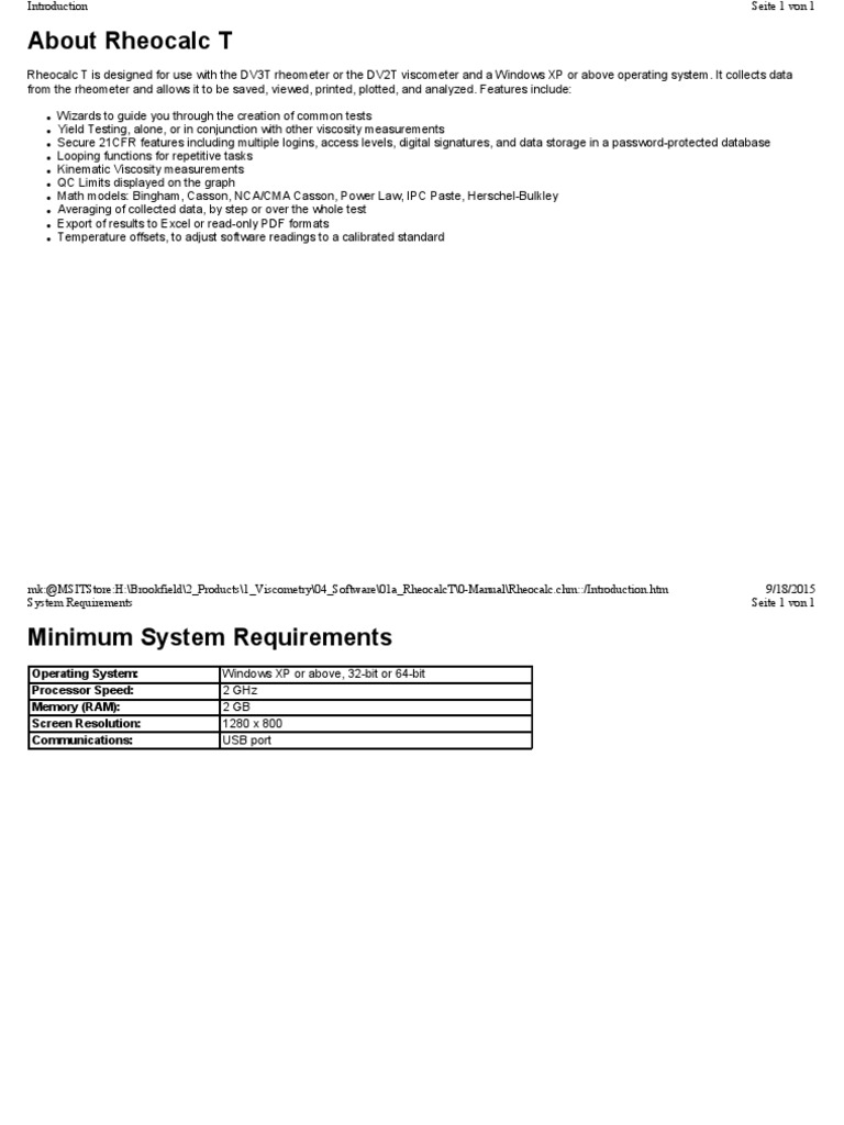 RheocalcT Manual - V1 | PDF