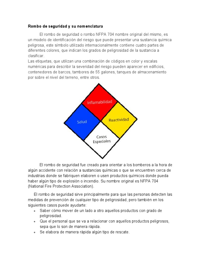 Rombo de Seguridad y Su Nomenclatura | PDF | Agua | Combustión