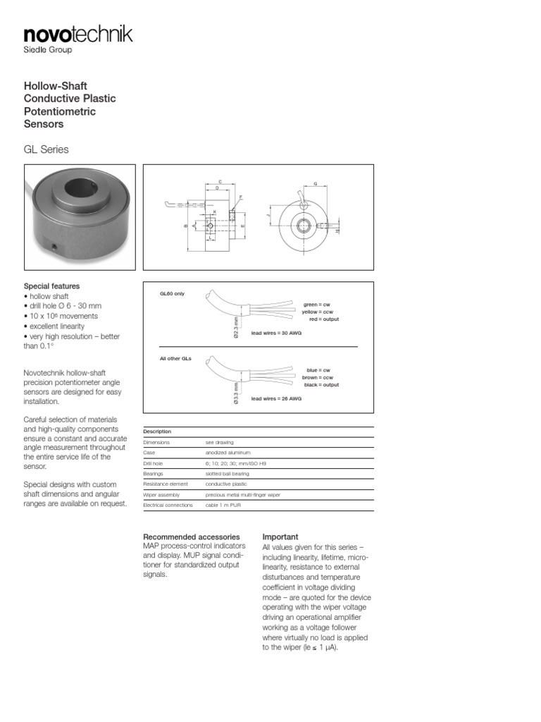 Hollow-Shaft Conductive Plastic Potentiometric Sensors: GL Series | PDF ...