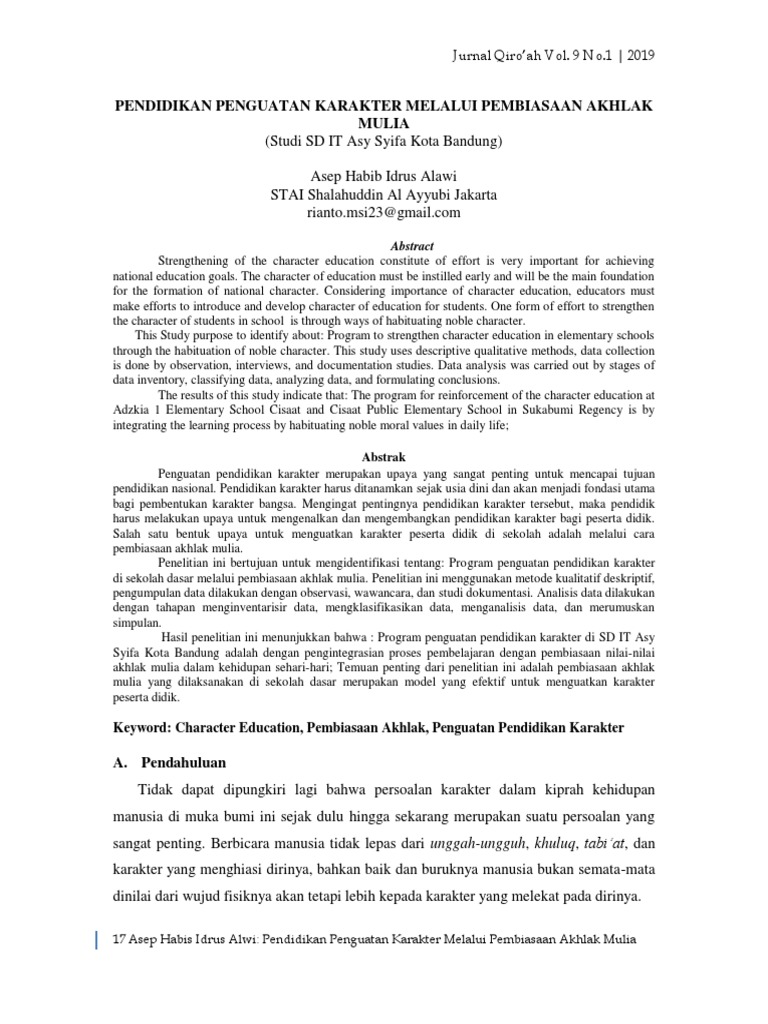 (JURNAL) Pendidikan Penguatan Karakter Melalui Pembiasaan Akhlak Mulia - Asep Habib Idrus Alawi ...