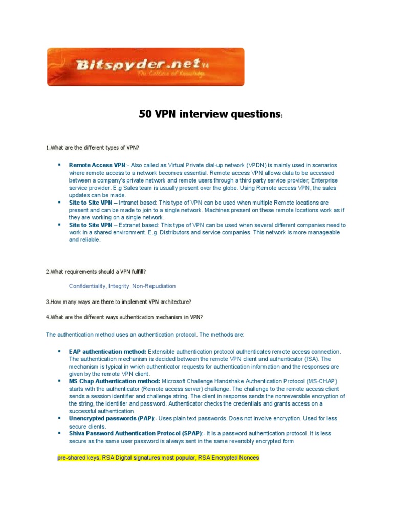 50 VPN Interview Questions | PDF | Public Key Cryptography | Cryptography
