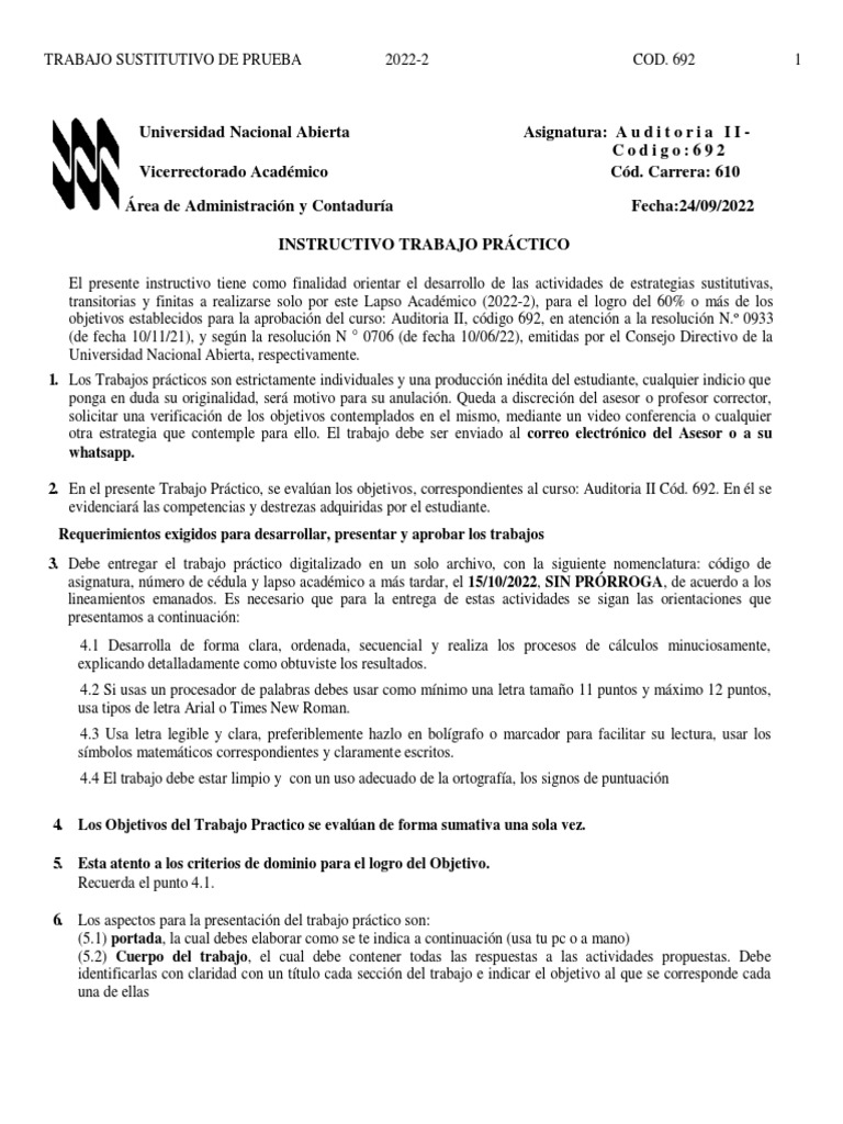 Instructivo para Trabajo Práctico Auditoría II | PDF | Contralor | Auditoría