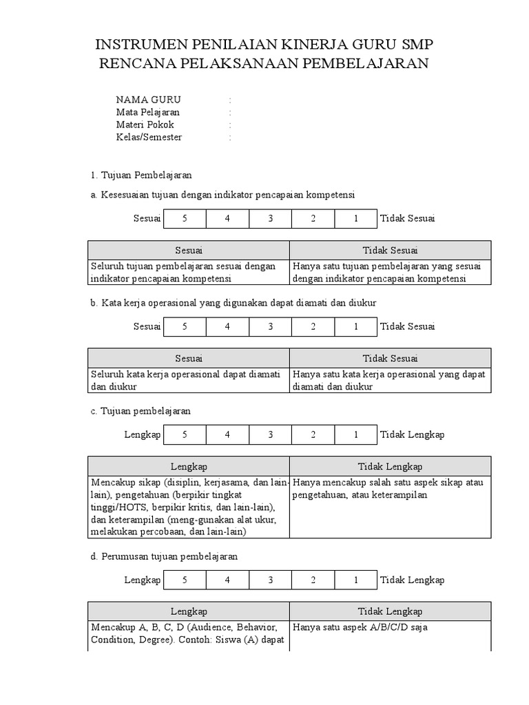 Penilaian Kinerja Guru SMP | PDF