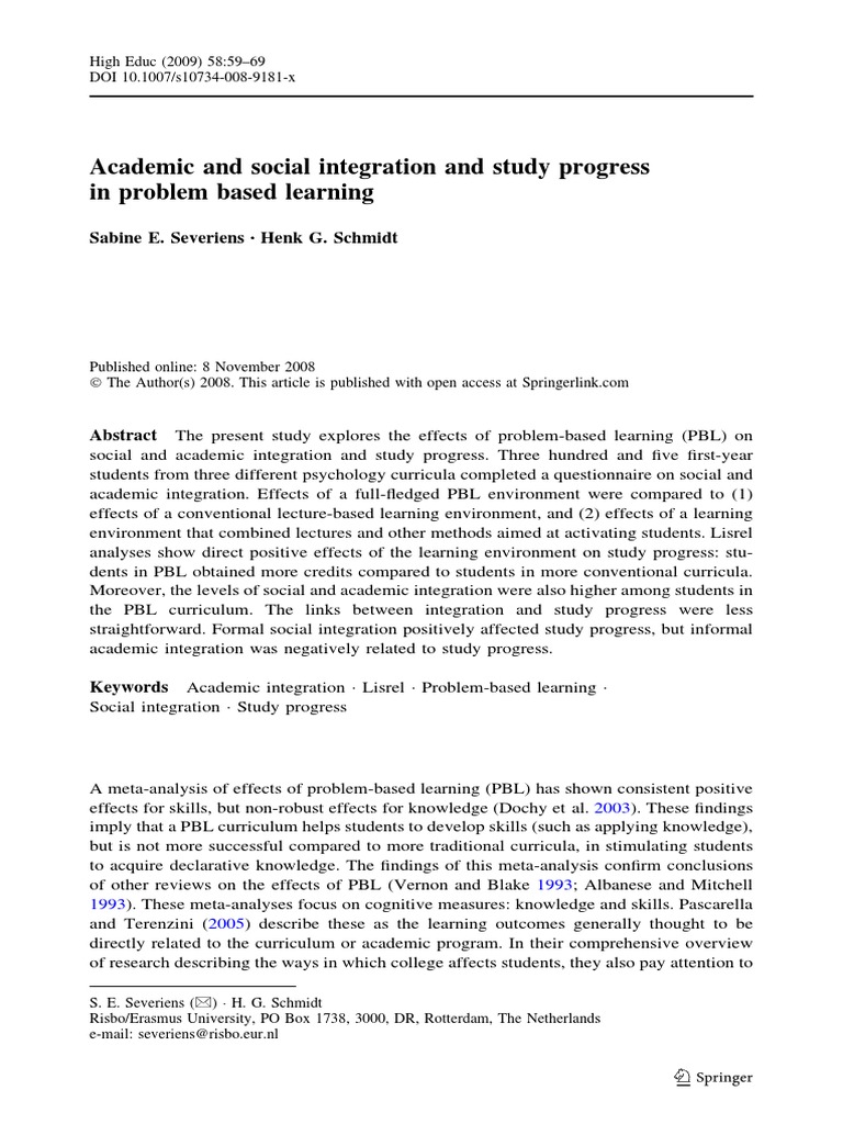 Academic and Social Integration and Study Progress in Problem Based ...