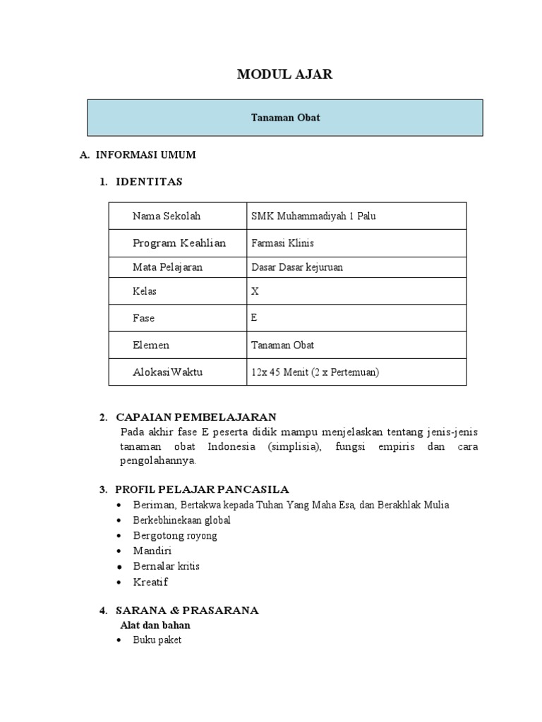 MODUL AJAR Tanaman Obat | PDF