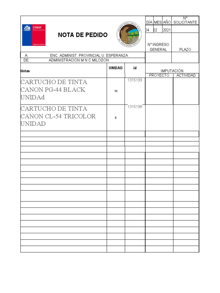 Formato Nota de Pedido | PDF