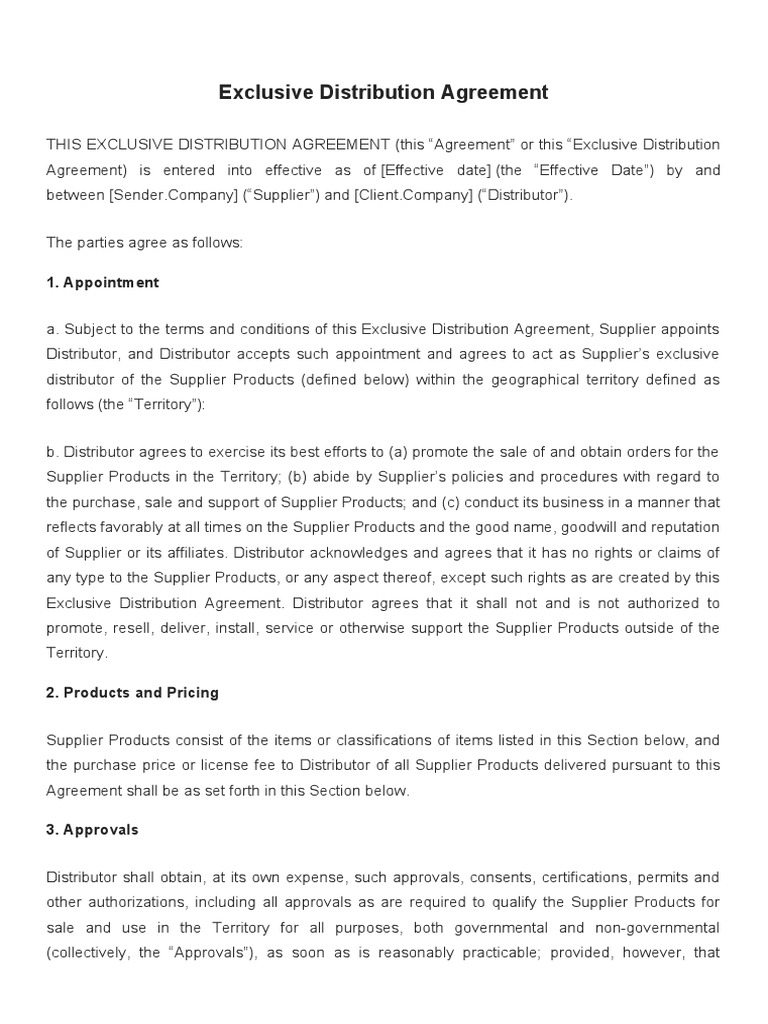 Exclusive Distribution Agreement | PDF | Indemnity | Trademark