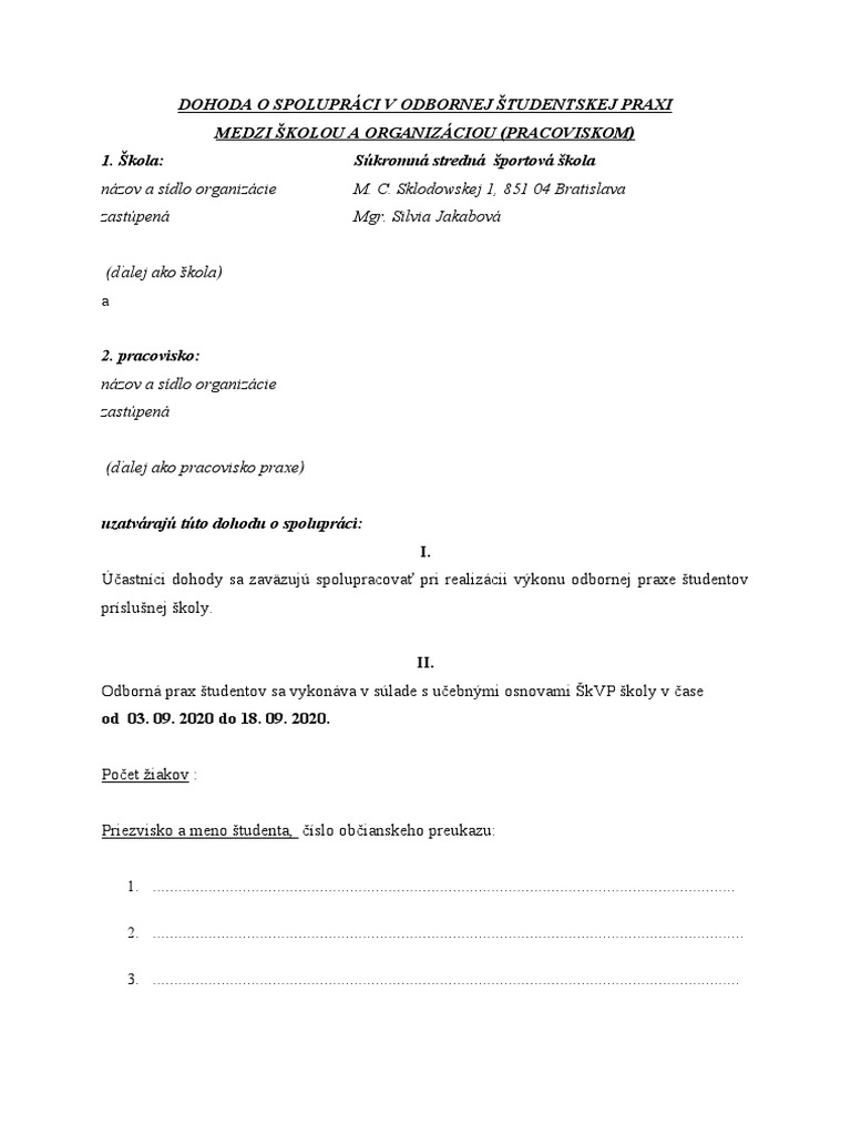 Vzor Dohody o Praxi | PDF