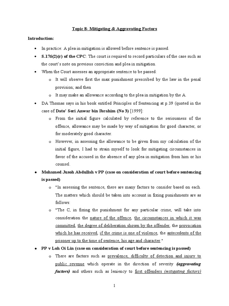 Mitigating & Aggravating Factors in Sentencing | PDF | Plea | Sentence (Law)