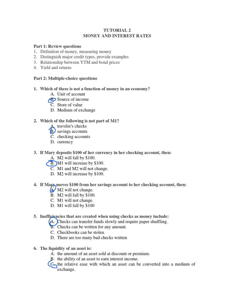 Tutorial 2 Questions | PDF | Bonds (Finance) | Money Supply