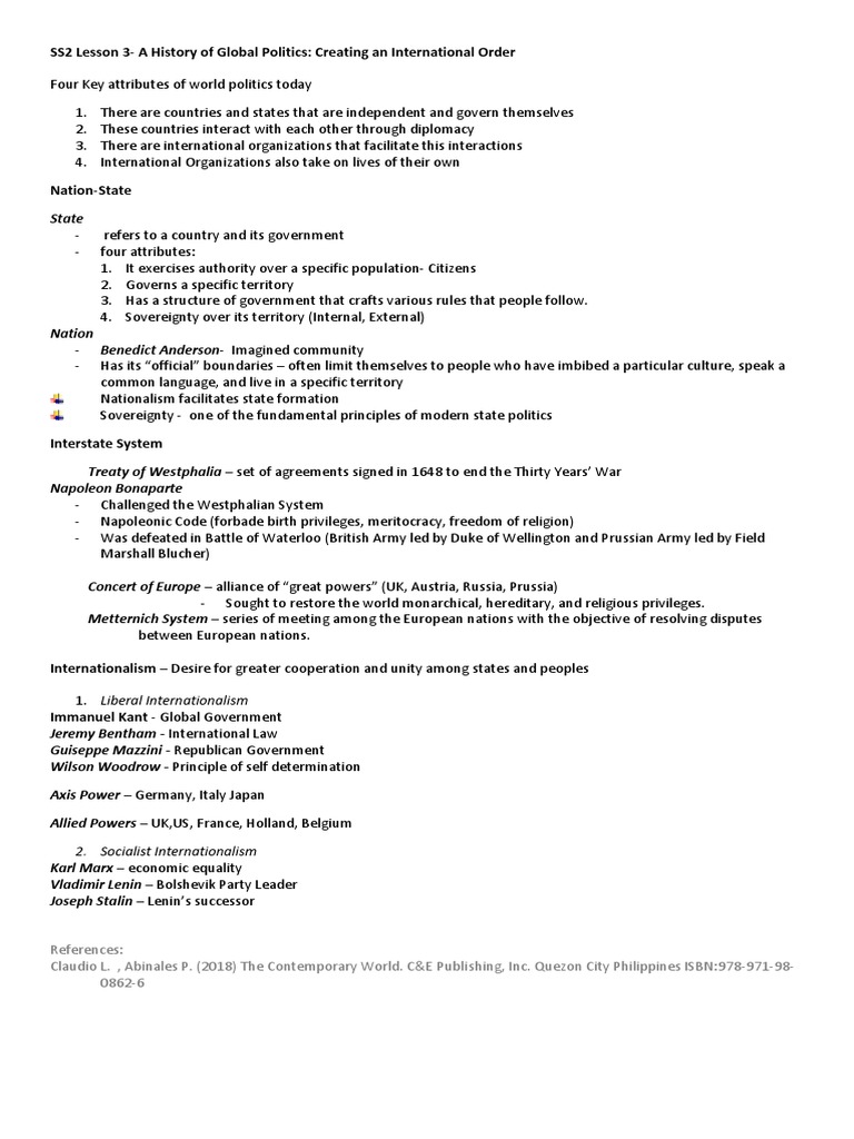 Global Politics: International Order Overview | PDF | Internationalism ...