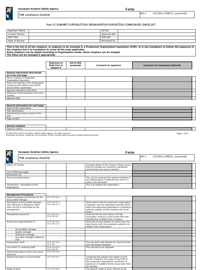 Part 21 G POE Compliance Checklist | PDF | Audit | Business