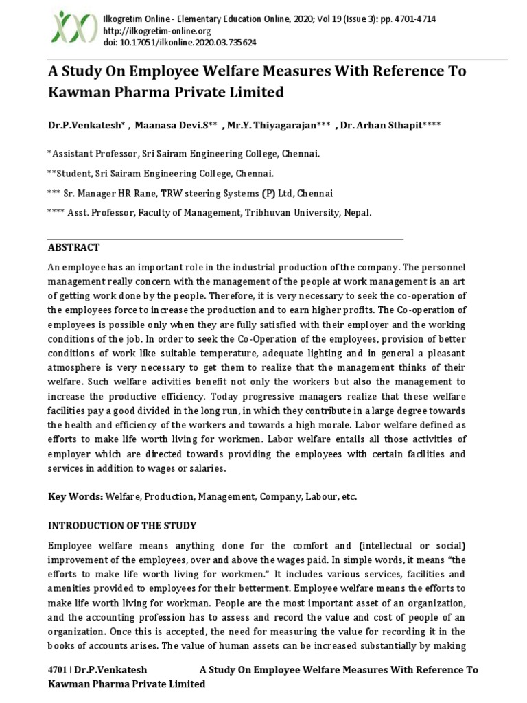 Employee Welfare in Pharma Industry | PDF | Employment | Analysis Of Variance