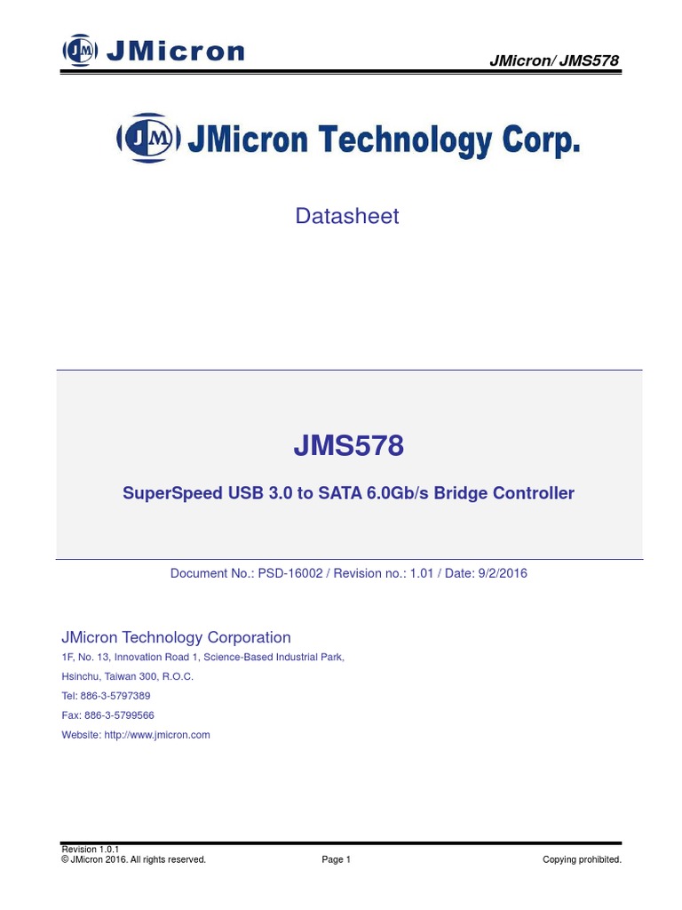 PDS-16002 JMS578 Datasheet (Rev. 1.01) | PDF | Power Supply | Usb