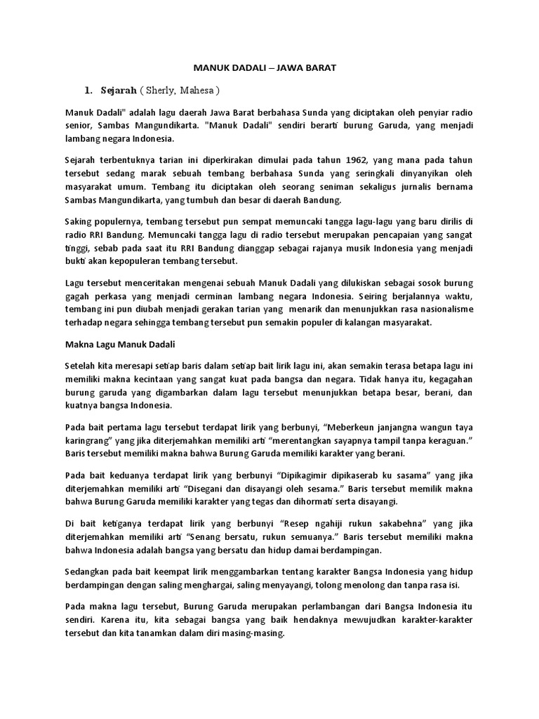 MANUK DADALI (Kelompok 2) | PDF | Seni & Disiplin Bahasa | Seni