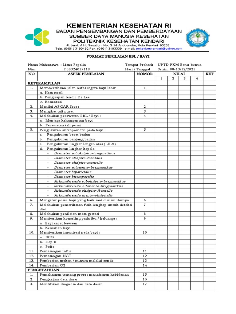 Format Penilaian BBL | PDF
