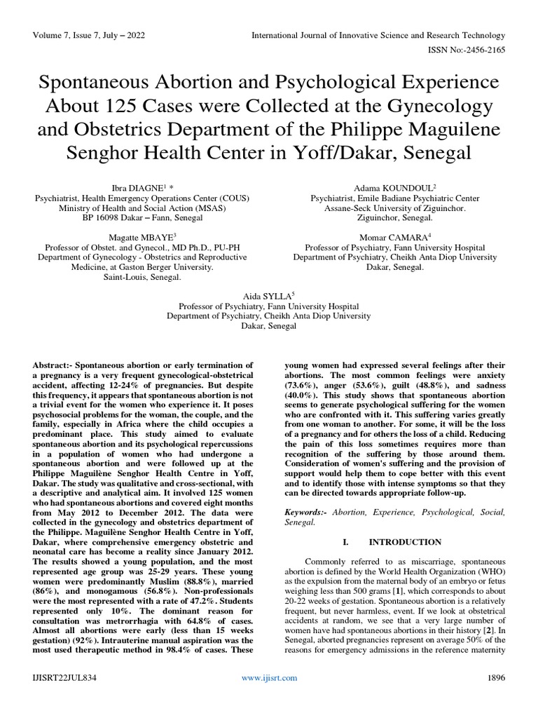 Spontaneous Abortion and Psychological Experience About 125 Cases Were ...