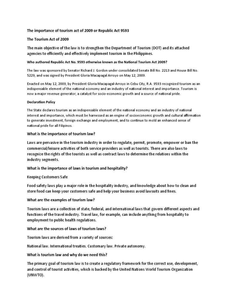 The Importance of Tourism Act of 2009 or Republic Act 9593 | PDF ...
