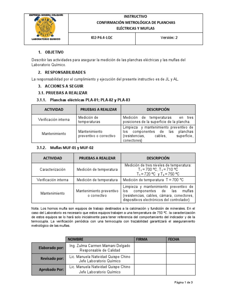 I02-P6.4 v.3 CONFIRMACION METROLOGICA DE PLANCHAS | PDF | Laboratorios | Par termoeléctrico