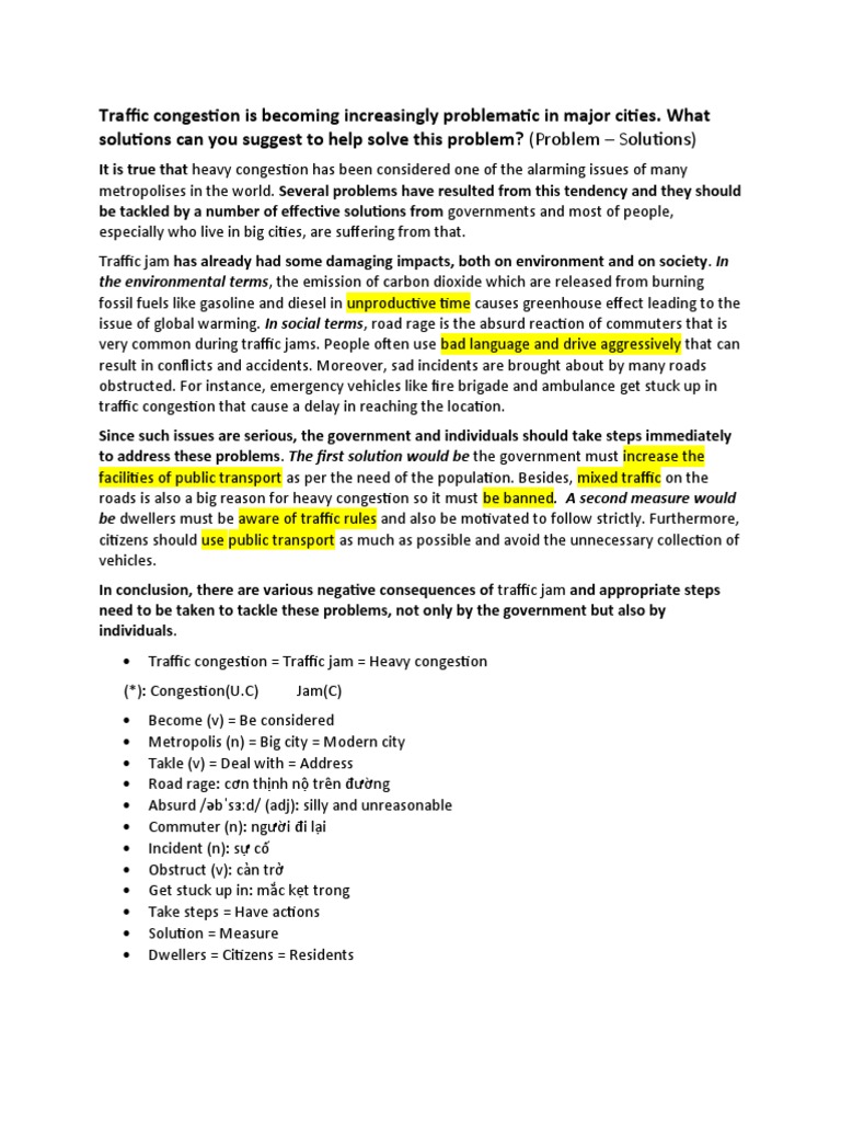 Writing Task 2 - Traffic Congestion | PDF | Politics