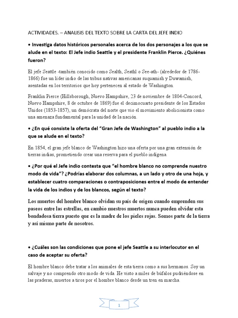 Análisis de la Carta del Jefe Seattle | PDF