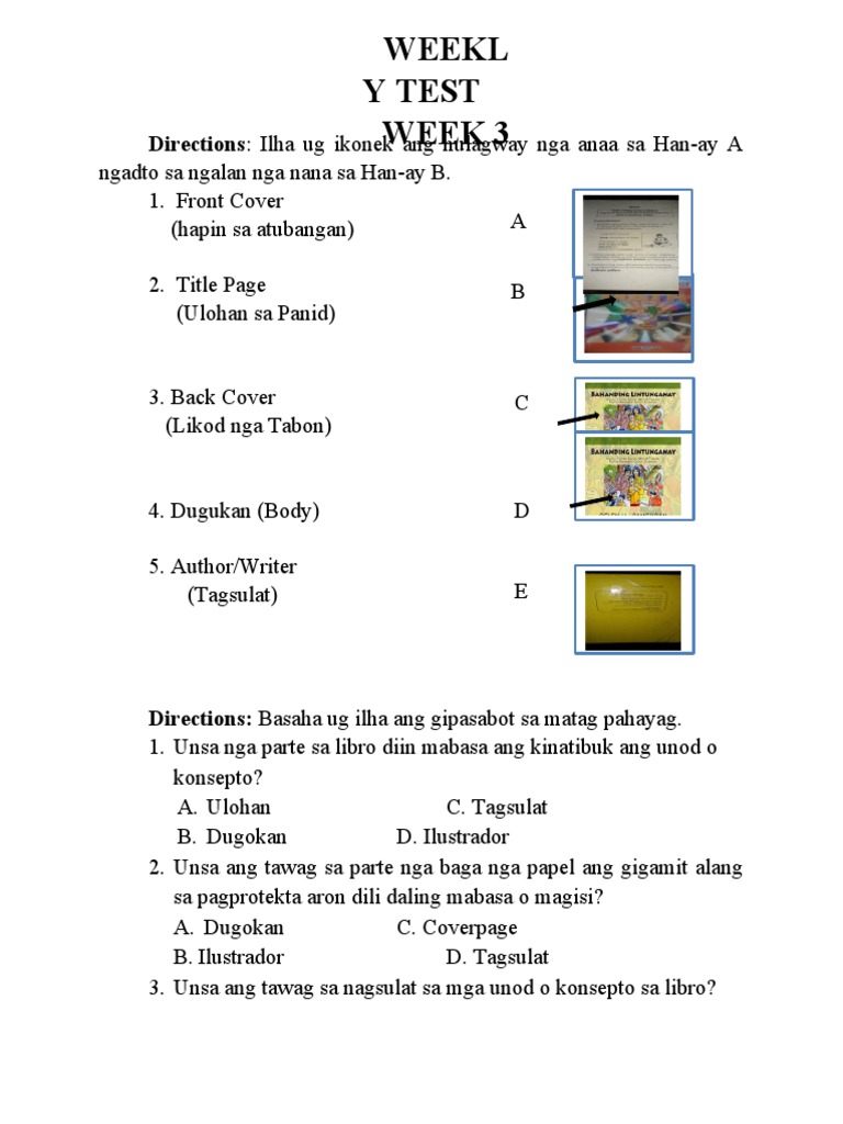 Weekl Y Test Week 3: Directions: Ilha Ug Ikonek Ang Hulagway Nga Anaa ...
