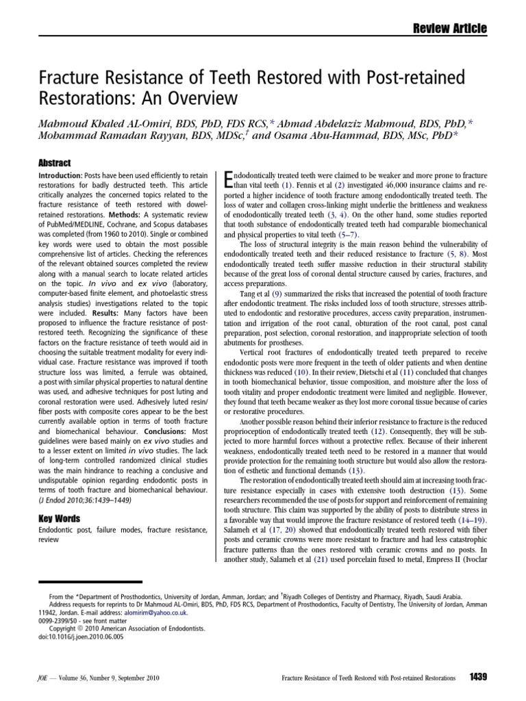 Journal of Tics JOE 2010 Issue September | PDF | Human Tooth | Fracture ...