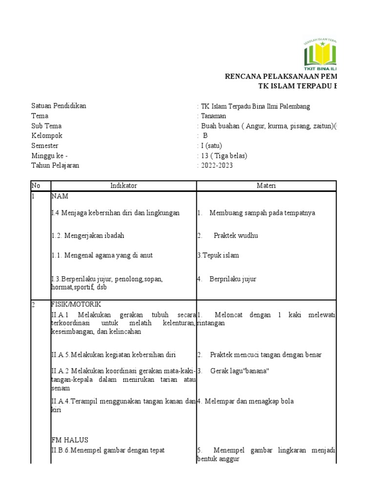 RPPM B Tema 4 (Tanaman) | PDF