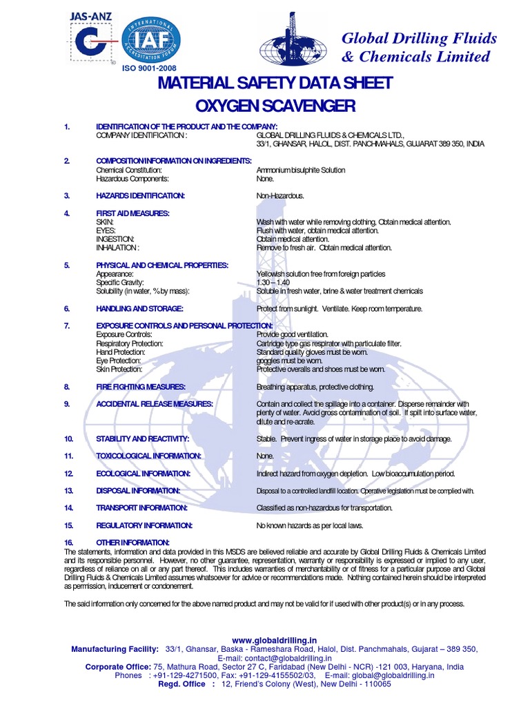Global - Oxygen Scavenger | PDF | Water | Personal Protective Equipment
