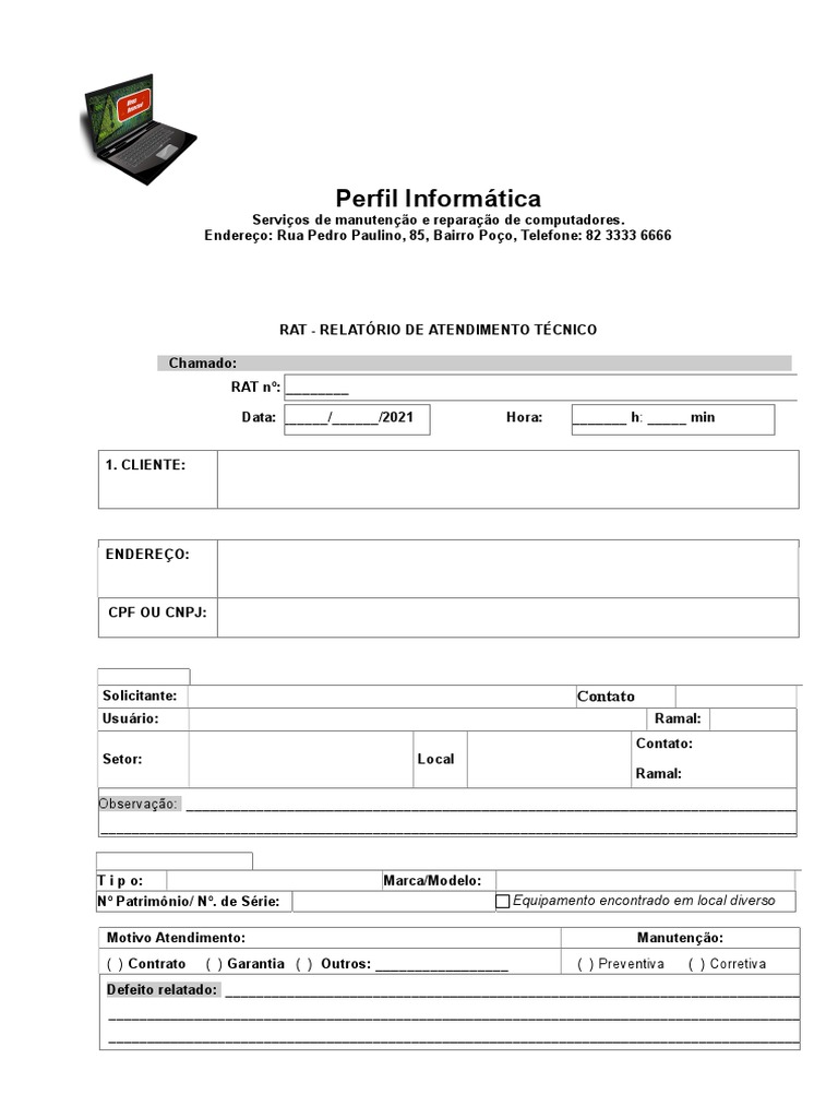 Modelo Relatório de Atendimento Técnico | PDF | Informática | Ciência ...