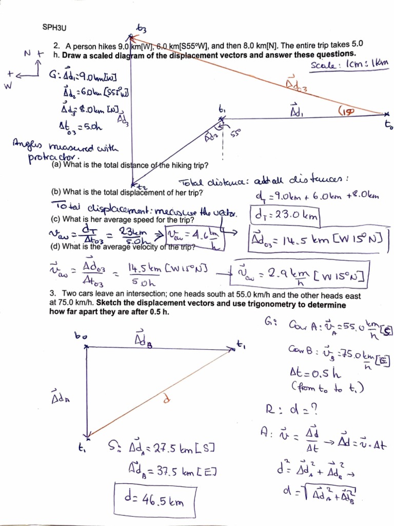 Distance and Displacement Worksheet Answers | PDF | Mechanics ...