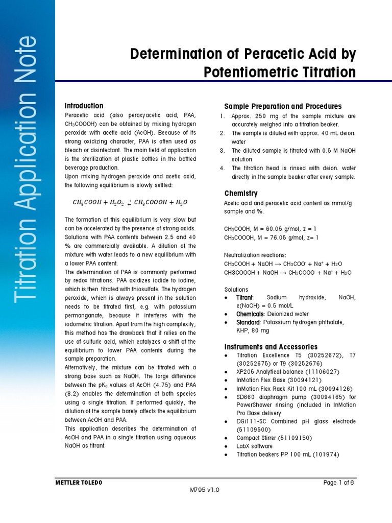 Determination of Peracetic Acid by Potentiometric Titration: Sample ...