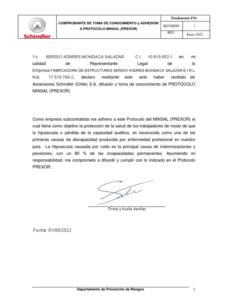 Toma de Conocimiento y Adhesion A Protocolo Minsal (Prexor) | PDF