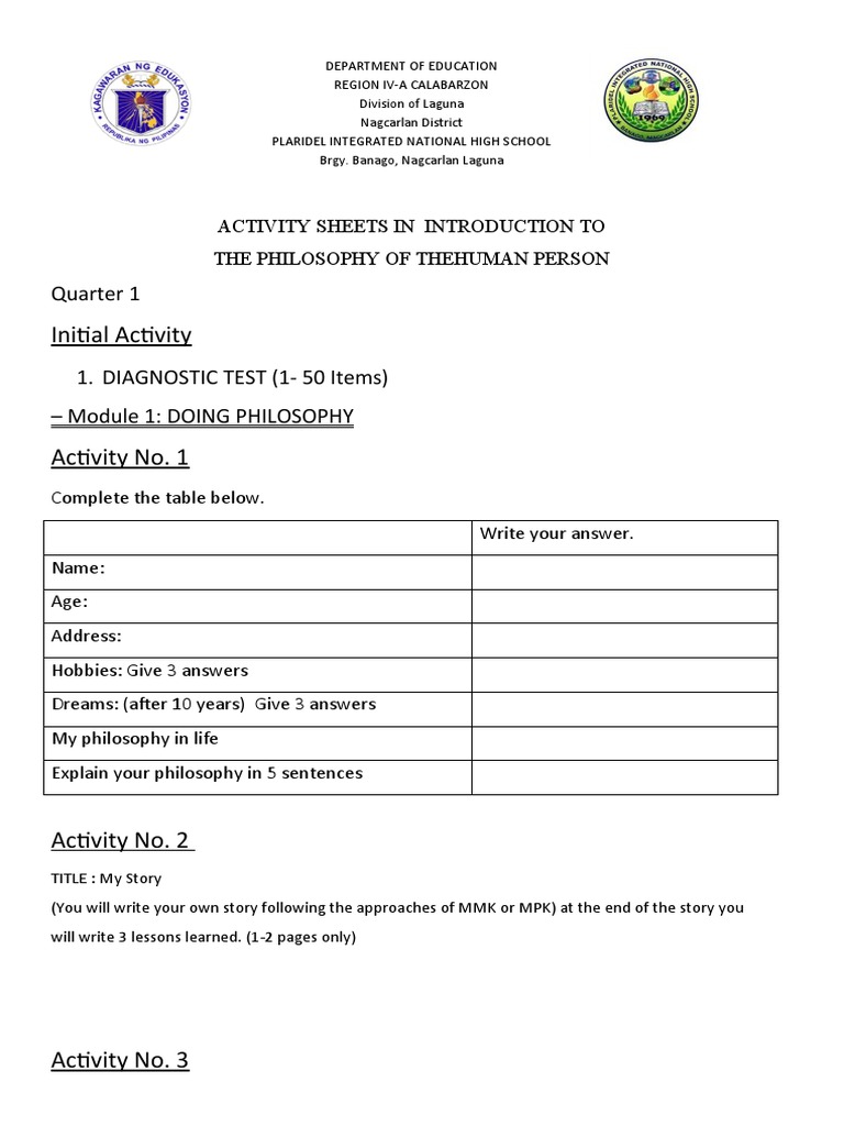 ACTIVITY SHEETS in IPHP MODULE 1 | PDF | Reason | Logic