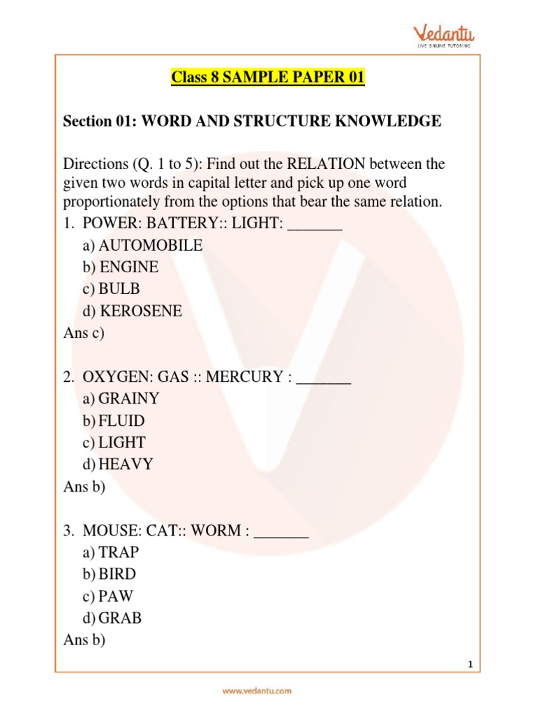IEO English Sample Paper 1 For Class 8 | PDF | Parable | Dictatorship