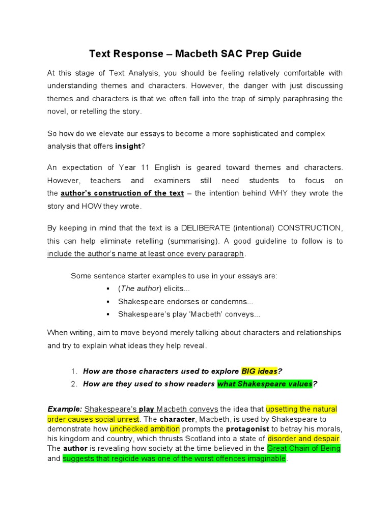 Macbeth Text Response SAC Prep 2021 | PDF