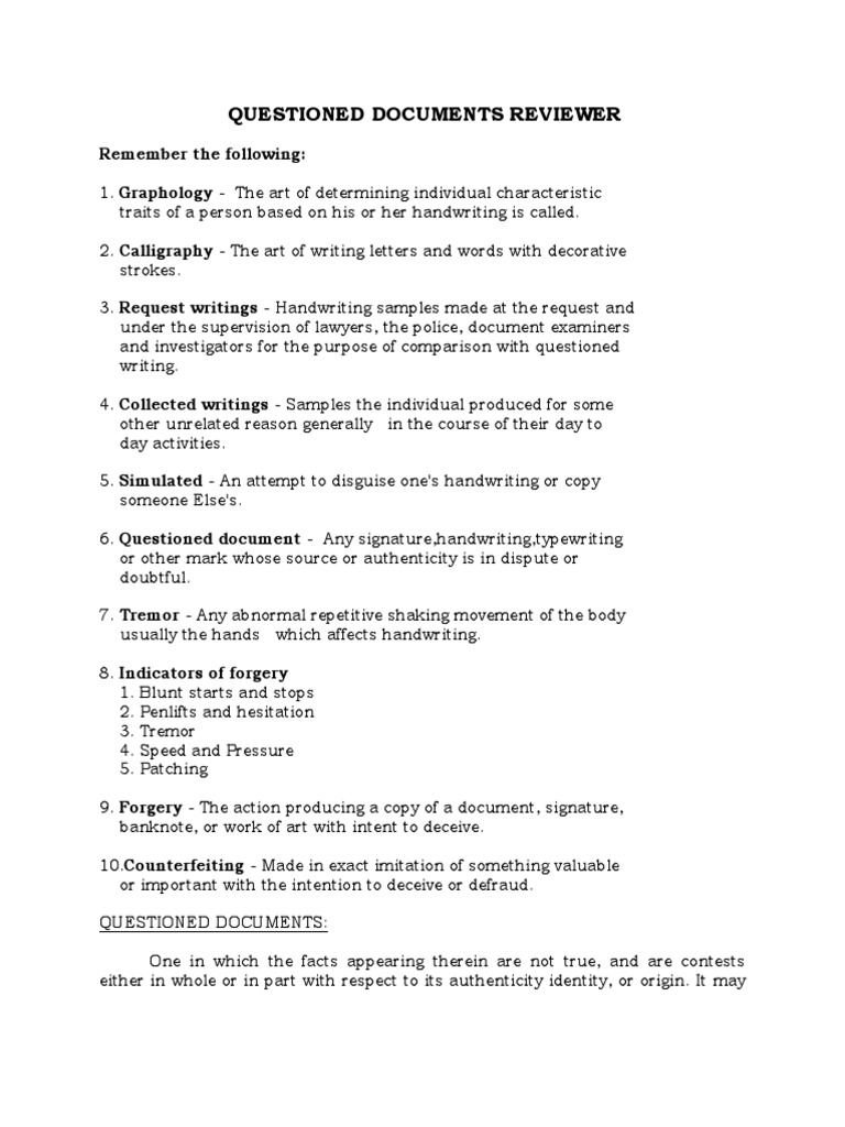 Forensic 4 Questioned Documents Examination | PDF | Evidence (Law ...