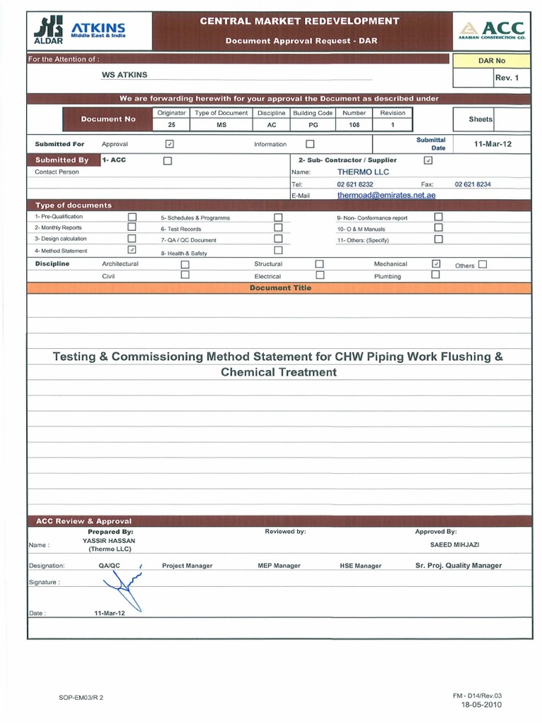 DAR 108 Rev 01 TC MS Flushing For CHW System | PDF | Water | Pipe ...