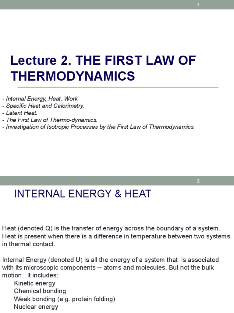 Lecture 02 - The 1st Law of Thermodynamics | PDF | Heat | Latent Heat