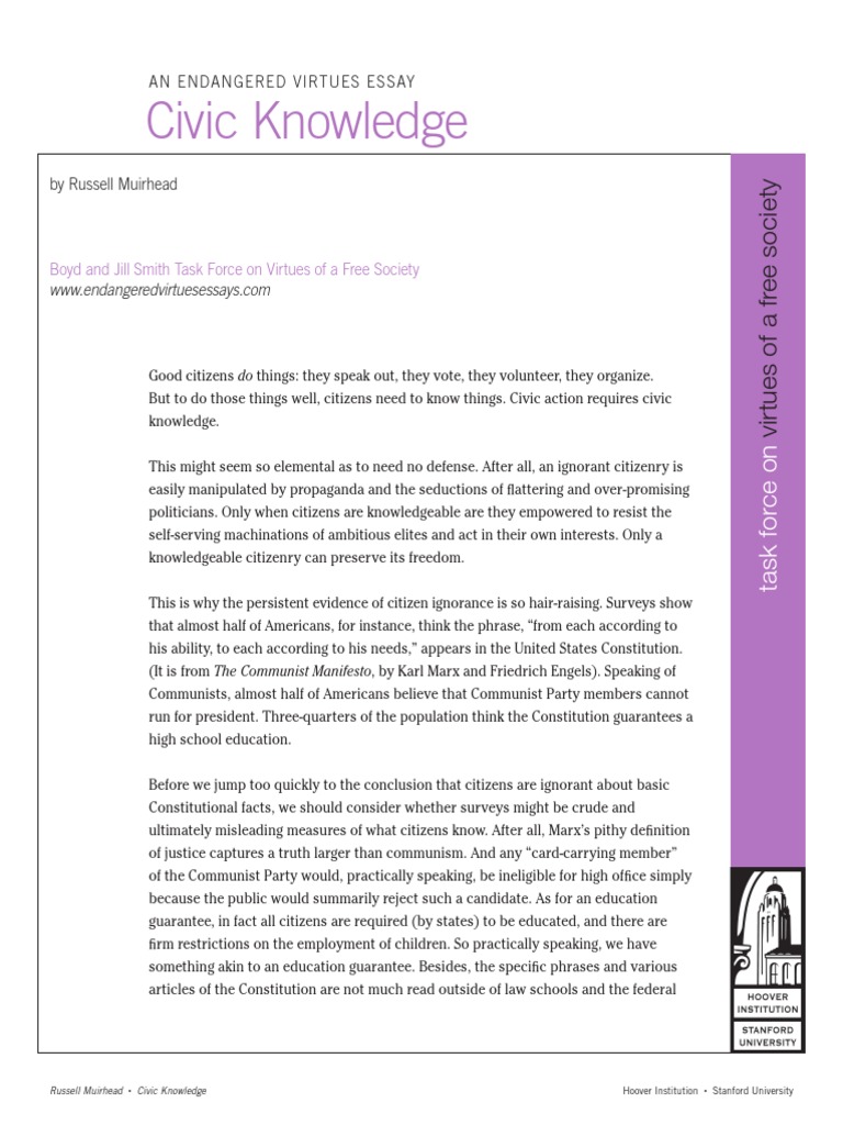 Civic Knowledge, by Russell Muirhead | PDF | Citizenship | Civics