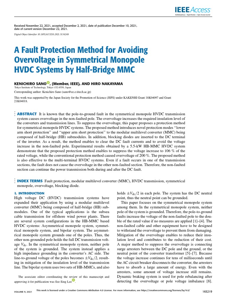 A Fault Protection Method For Avoiding Overvoltage in Symmetrical Monopole HVDC Systems by Half ...