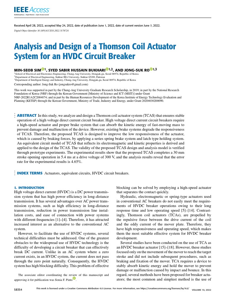 Analysis and Design of A Thomson Coil Actuator System For An HVDC Circuit Breaker | PDF | High ...
