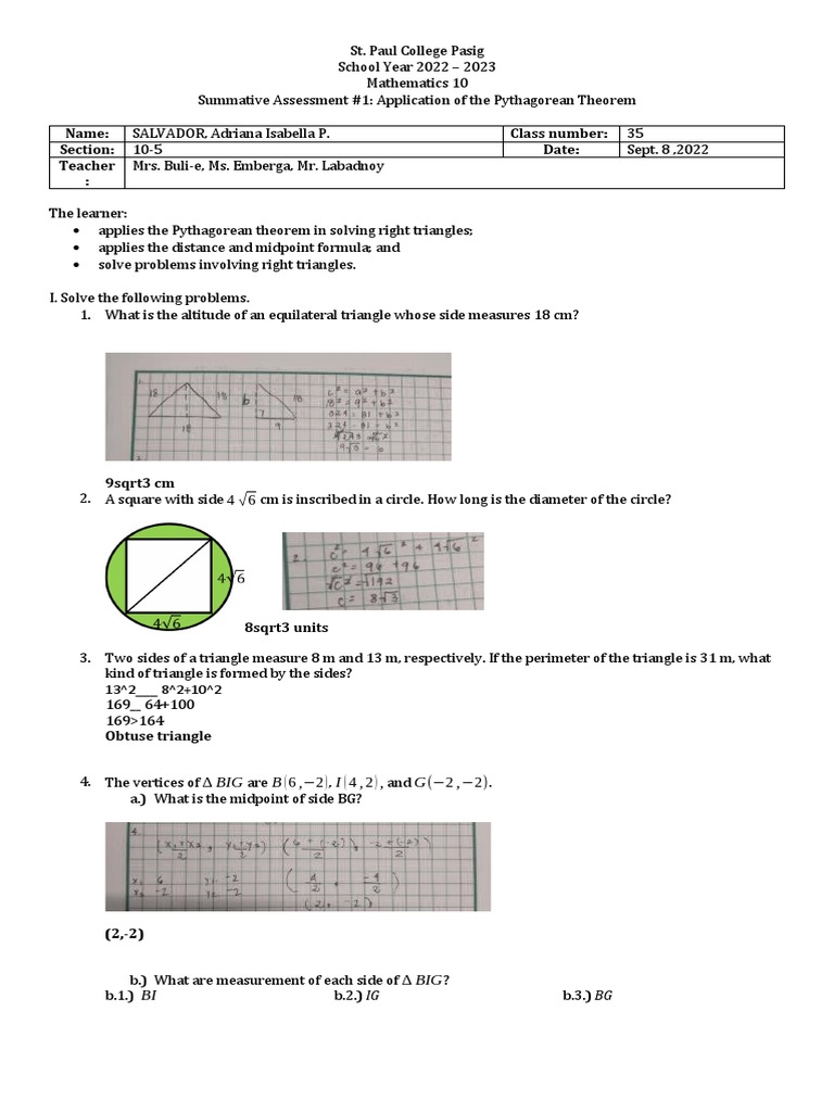 SA_1 -Application of the Pythagorean Theorem | PDF