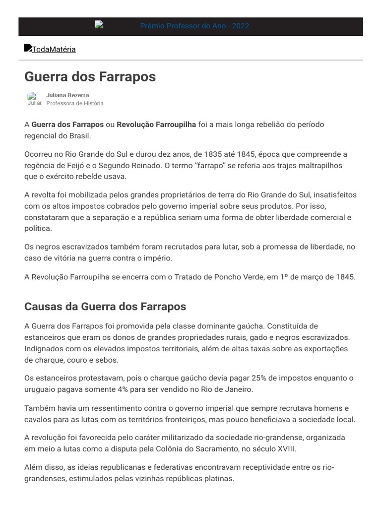 Guerra Dos Farrapos - Toda Matéria | PDF | Brasil | Governo