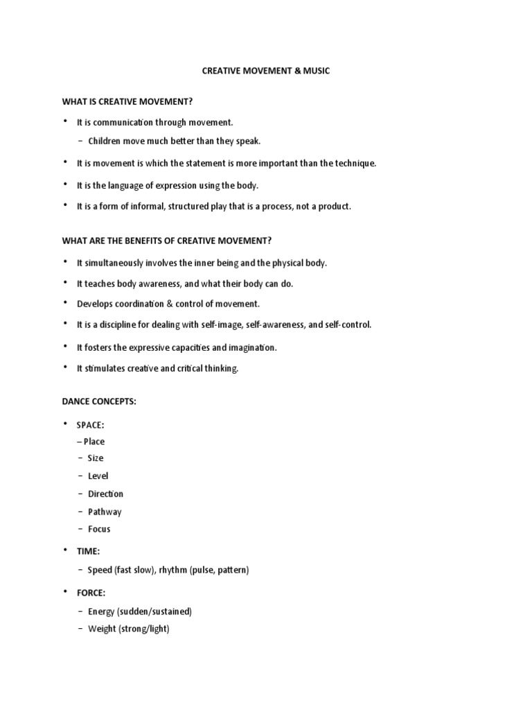 Creative Movement Lesson Plan | PDF | Behavioural Sciences | Psychology