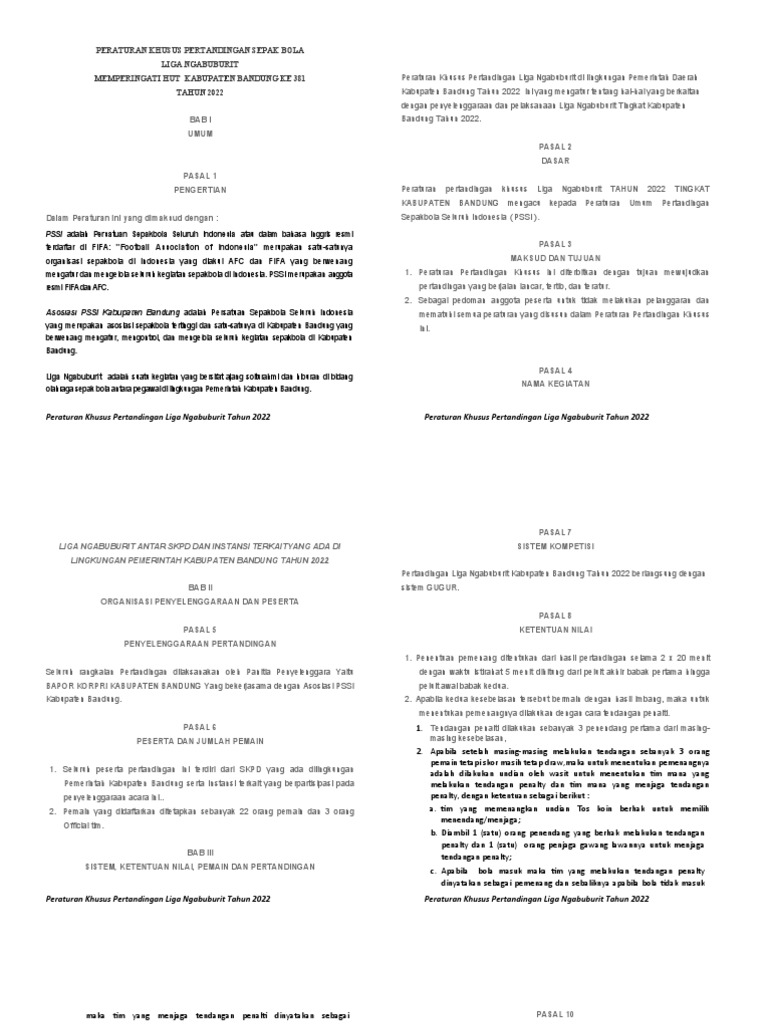 PERATURAN PERTANDINGAN KHUSUS SEPAK BOLA Liga Ngabuburit2022 | PDF